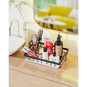 OHOBABY Sponge Holder for Kitchen Sink, Sink Caddy with Removable Drip Tray, Rustproof Stainless Steel Kitchen Sink Organizer with Dish Brush Holder for Countertop, Black (8.26'' X 5.51'' X 4.33'')