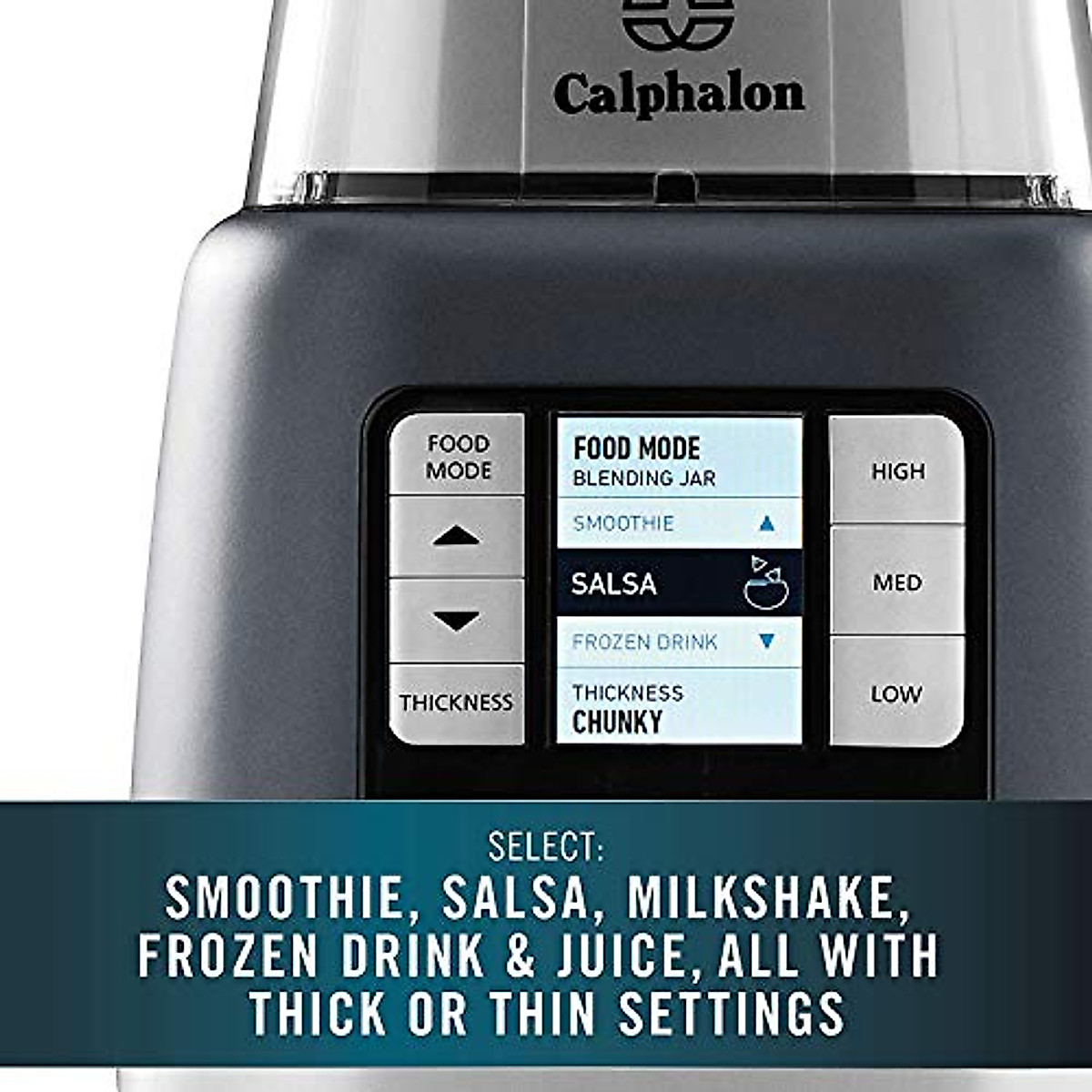 Calphalon Blender for Shakes, Smoothie, Salsa, Milkshake, Frozen Drinks, and Juices with 68-oz BPA-Free Tritan Jar and 24-oz Portable Blender Bottle, ActiveSense 1200-Watt Motor, Dark Stainless Steel