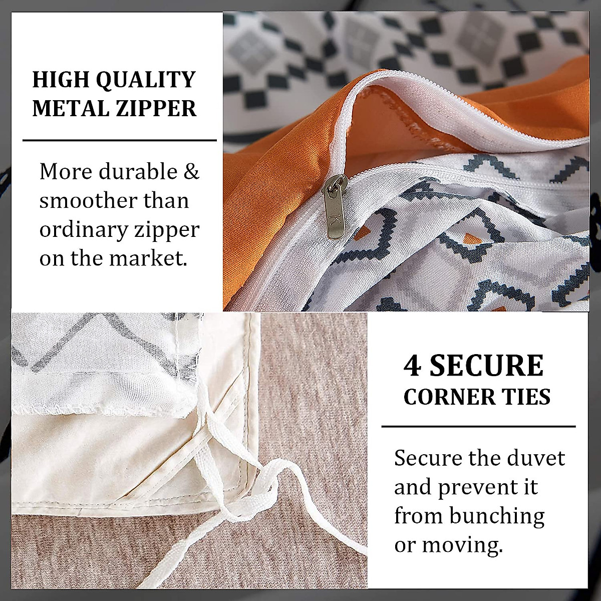 Gafance 3Pcs Aztec Geometric Pattern Duvet Cover Full Set, Folk Style White & Orange Bed Linen, Ultra Soft Comforter Cover with Zipper Closure, Farmhouse Quilt Cover 78 X 90 inches & 2 Pillow Shams