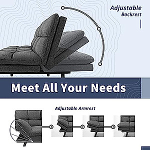IULULU Futon Sofa Bed, Modern Convertible Sleeper Couch with Adjustable Armrests for Studio, Office, Apartment, Compact Living, Bonus Room, Overnight Guests, Gray