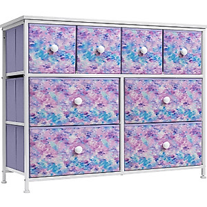 Sorbus Fabric Dresser for Kids Bedroom - Chest of 8 Drawers, Storage Tower, Clothing Organizer, for Closet, for Playroom, for Nursery, Steel Frame, Fabric Bins - Knob Handle (Tie-dye Purple)