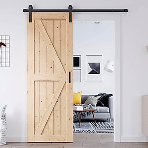 EaseLife 30in x 84in Sliding Barn Door with 5FT Barn Door Hardware Kit & Handle Included,DIY Assemblely,Easy Install,Apply to Interior Rooms & Storage Closet,K-Frame