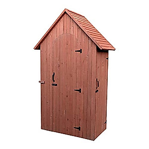 Leisure Season MCS3815 Multi Compartment Shed with Drop Table - Brown - Wooden Outdoor Storage for Tools, Accessories - Cabinet Organizer for Garden, Yard, Lawn - Vertical Tool Locker with Shelves