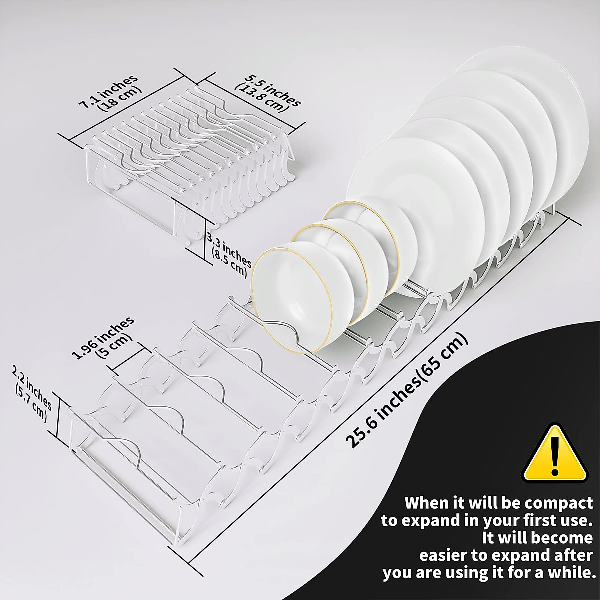 YYP Small Dish Drying Rack Expandable Dish Drying Rack Over The Sink, Plate Organizer for Cabinet or Countertop, Premium 304 Stainless Steel, Rustproof, for Kitchen, Small Space, RV