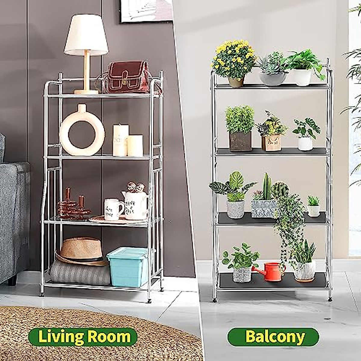 susunnus Stainless Steel Shelves 4 Tier, Pantry Shelves, Bathroom Shelves Organizer, Suitable for Kitchen & Bathroom, Total Load 120LB, 304 Stainless Steel & Durable & Waterproof & Gift Tools