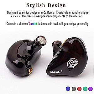 BASN High-Definition in Ear Monitor Headphones for Musicians with Detachable MMCX Earbuds; Dual Dynamic Drivers and Noise-Isolating (Brown)