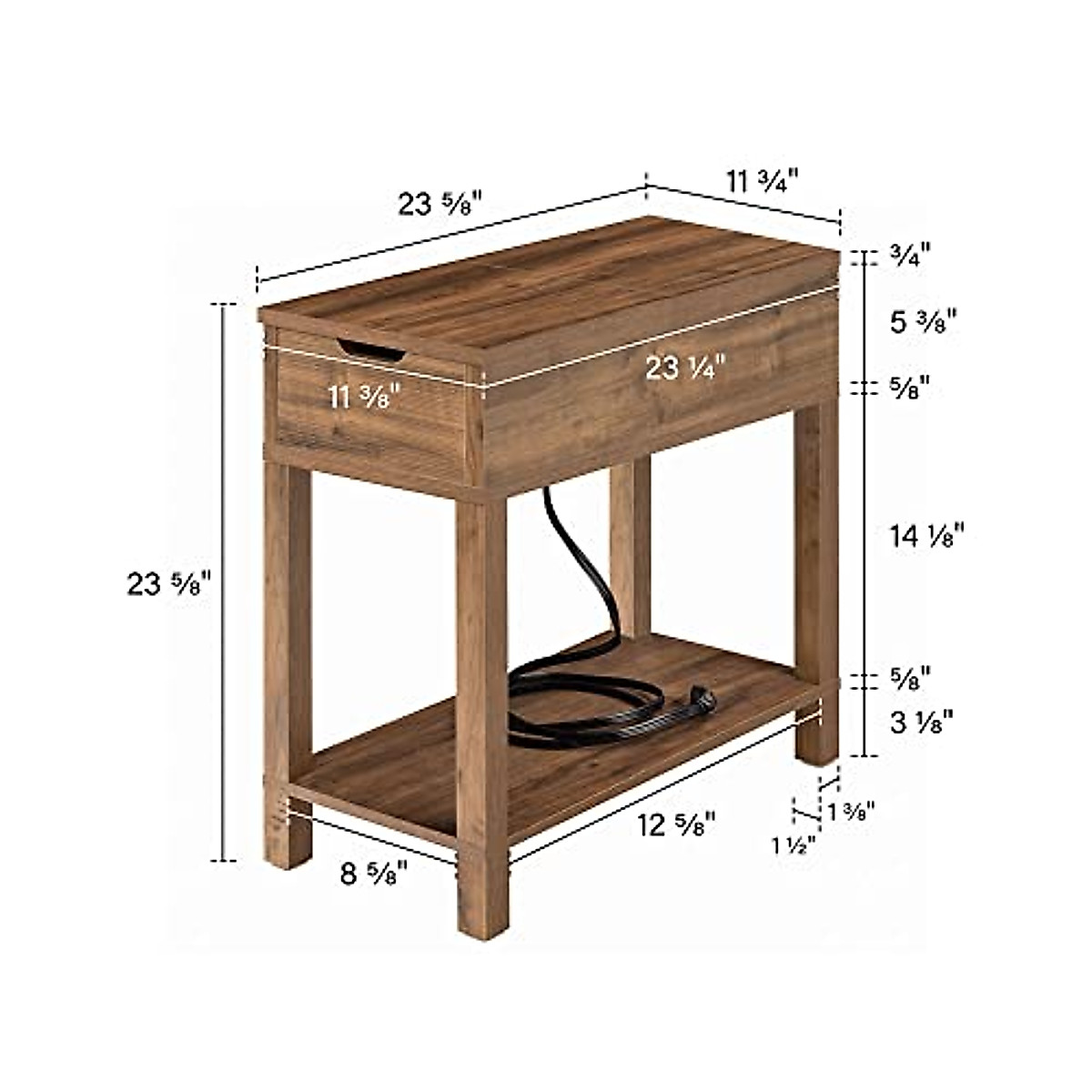 Labcosi 2-Pack Modern Farmhouse Side Table, Narrow End Table with Charging Station, Flip Top End Table with Storage Shelf, Rustic Oak Color