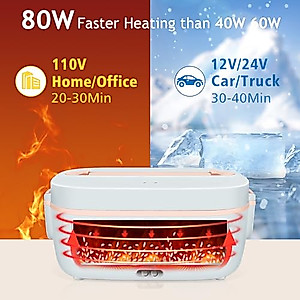 CTSZOOM Electric Lunch Box - 80W Heated Lunch Box 1.5L 4 in1 Portable Food Warmer with Detachable Dividers for Car/Truck/Office 12V/24V/110V, Leakproof Lunch Heater (Chambray)