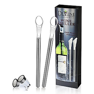 Wine Chiller Stick, Aerator Pourer and Stopper - 4 in 1-2 Pack - Stainless Steel - Cools Wine for Hours - Aerates Red Wine While Pouring - Stops Drips - by DeVine