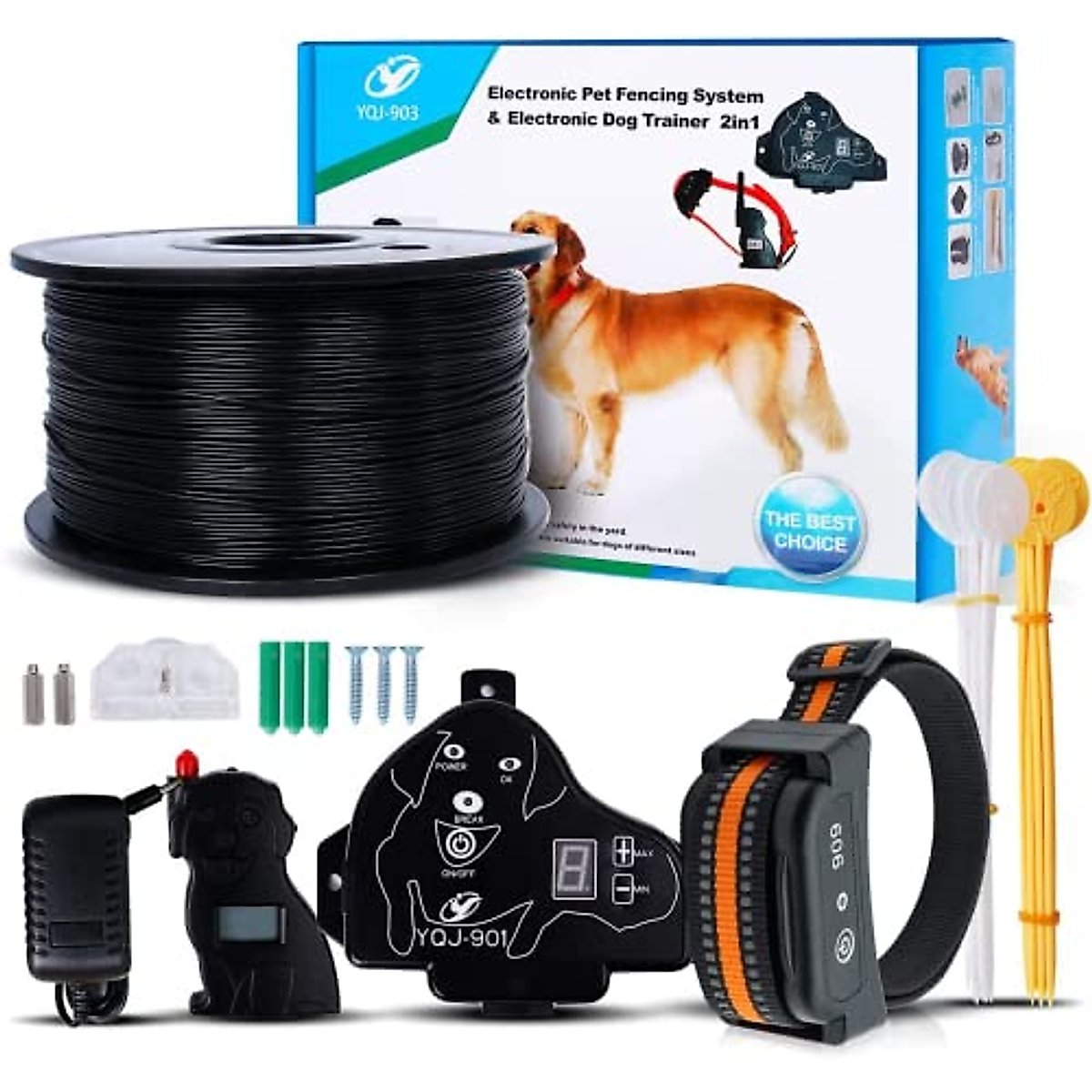 YHPOYLP Electric Wireless Dog Fence System, Dog Training Collar System with Remote Control, 656 Feet In-Ground Fence Boundary Container, Expandable to Multiple Dogs