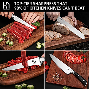 KnifeSaga Kitchen Knife Set, 15 Pcs Knife Block Set, Japanese Knife Sets for Kitchen with Block and Sharpener, Razor-Sharp Premium Knives Sets High Carbon Stainless Steel, Black