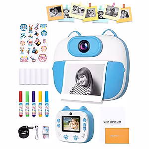 Dragon Touch Instant Print Camera for Kids, Digital Camera for Kids with Print Paper, Kids Camera with 1080P 2 Inch Color Screen, Selfie Video Camera for Kids 3-12 Years Old (Blue)