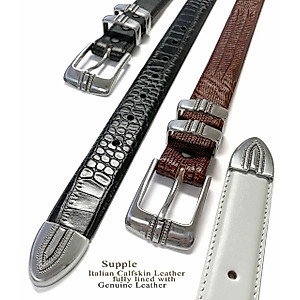 Kaymen Italian Calfskin Genuine Leather Designer Golf Dress Belt 1-1/8"(30mm) Wide (Alligator Brown, 40)