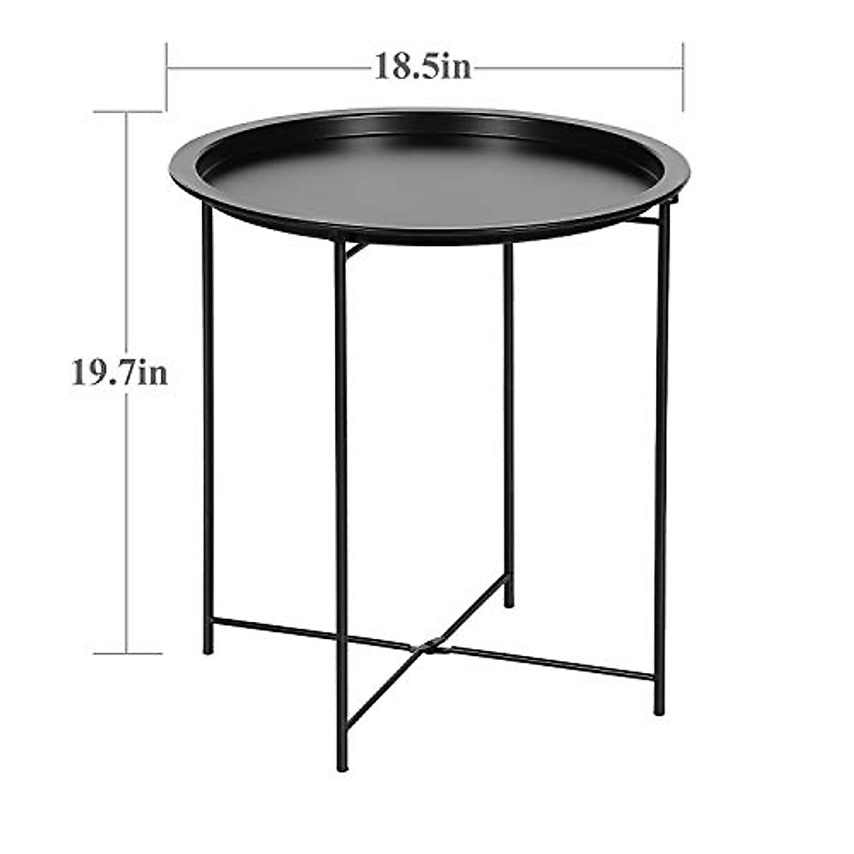 VECELO Modern End Side Tables,Round Metal Foldable Tray,Stable Snack Nightstand for Outdoors,Small Space,Living Room and Balcony, 18.5 in x 18.5 in x 19.7 in, Black
