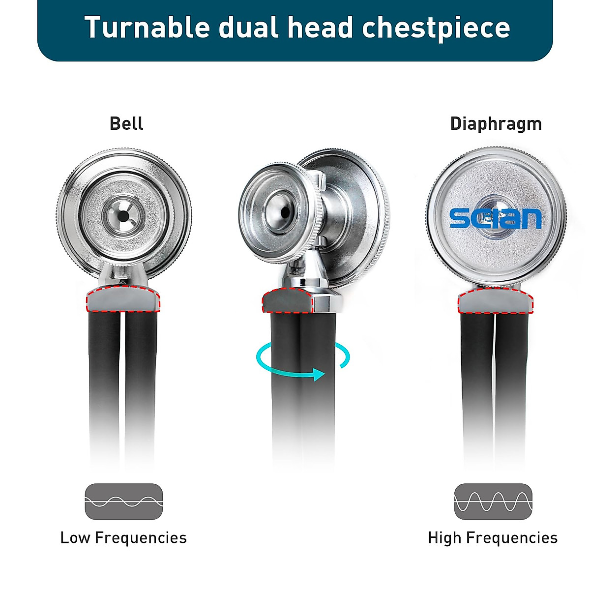 SCIAN Stethoscope Sprague Rappaport for Doctors, Nurses, Med Students, and Home Use, Multi-Functional Cardiology Stethoscope Dual Head with Adult, Pediatric, and Infant Convertible Bell