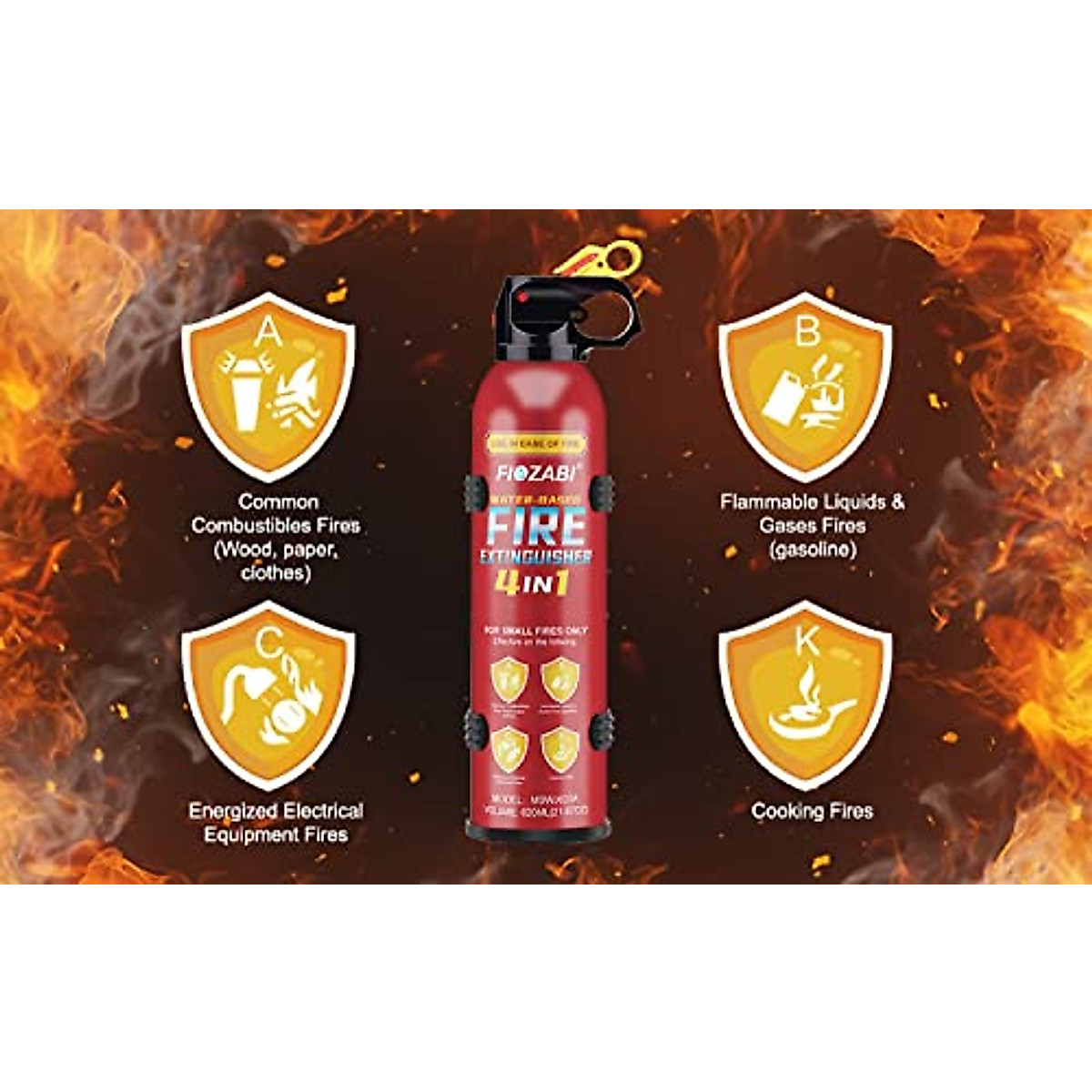 FIOZABI Portable Fire Extinguisher Spray With Bracket Can Prevent Re-Ignition,Best Suitable for The House/Car/Truck/Boat/Kitchen/Home Water-Based Fire Extinguishers Fire Type A/B/C/K 620ml (2 pack)
