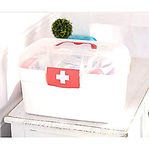 Medicine Box Transparent First Aid Box,Family Emergency Kit Medication Storage Organizer with Handle Portable Medicine Cabinet Storage Pill Case Durable Plastic Household Organizer Box Bins (Red)