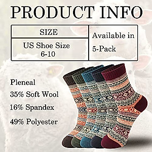 Loiyadn Loyaidn 5 Pairs Wool Socks for Women - Thick Soft Winter Socks for Women, Multicolored Winter Warm Boot Socks for Women Men