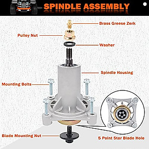 KOOTANS Spindle Assembly Fit for Husqvarna 587819701 532187281 587820301 587125401 532187292 532192870 532187281 539112057 Yth22v46 YT3000ds, Ariens 21546238 21549012 and 42" 46" 48" 54" Mower Deck
