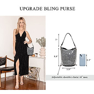Bydenwely Rhinestone Rivets Bling Bucket Hobo Bag Medium Chic Evening Purse Women Clutch Crossbody Tote for Prom Party, Silver
