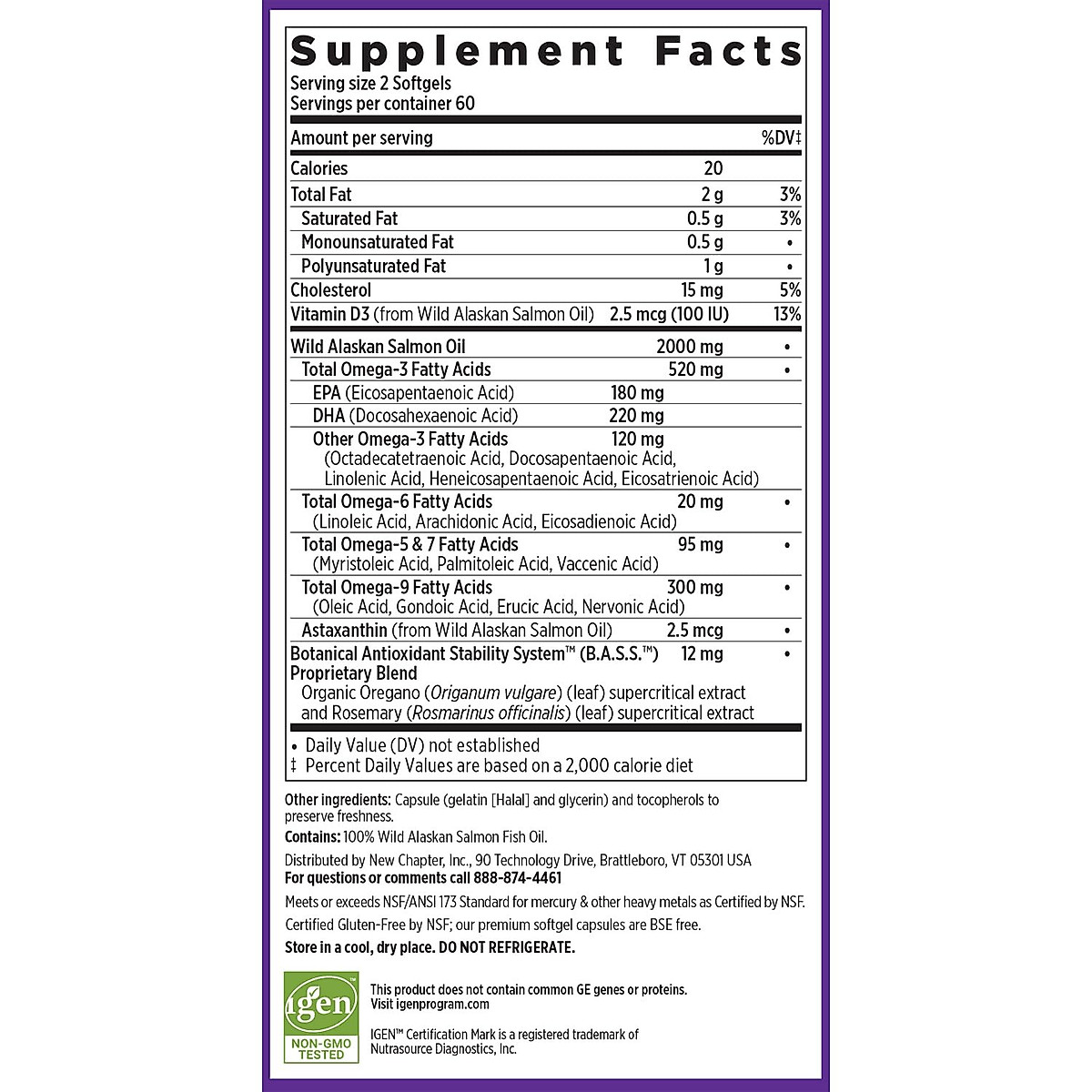 New Chapter Wholemega Fish Oil Supplement - Wild Alaskan Salmon Oil with Omega-3 + Vitamin D3 + Astaxanthin + Sustainably Caught - 120 ct, 1000mg Softgels