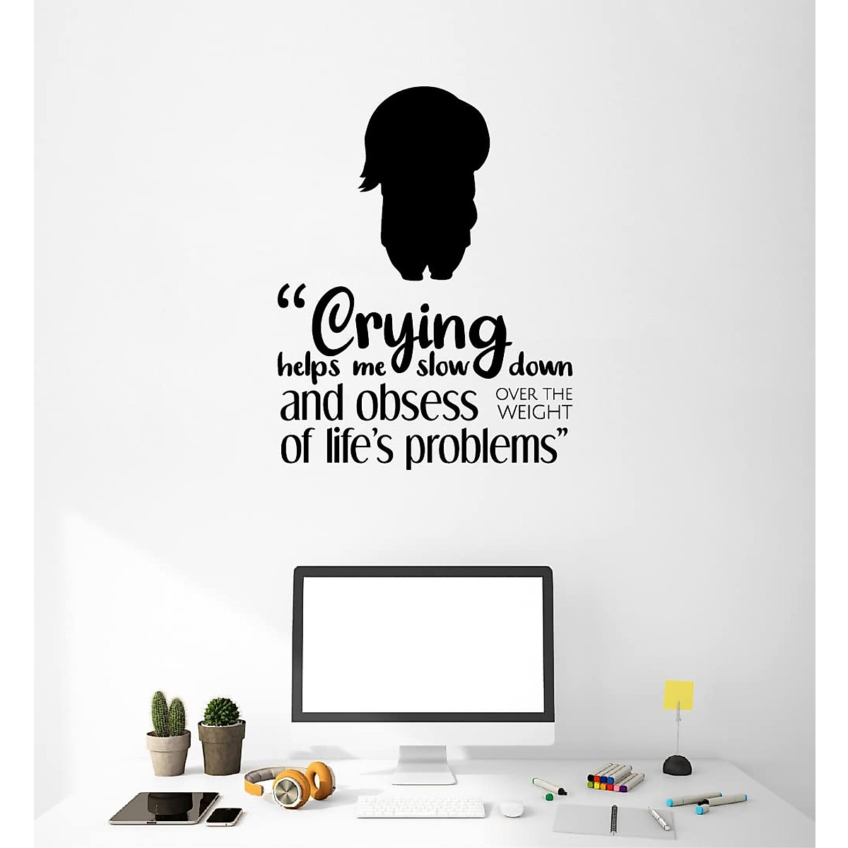 Crying Helps Me Slow Down And Obsess Over The Weight Of Life's Problems - Inside Out Sadness Silhouette Vinyl Wall Decal Sticker Art Decoration Home Room Bedroom Classroom Living Room Size(20x18 inch)
