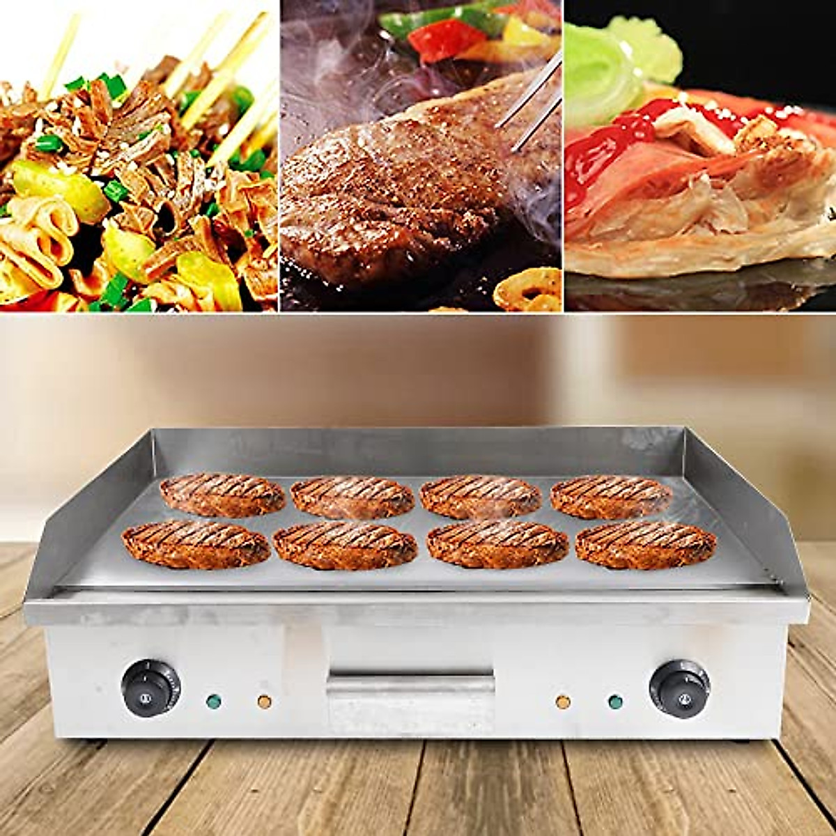 29" Commercial Electric Griddle-110V 4400W Electric Countertop Griddle Non-Stick Restaurant Teppanyaki Flat Top Grill Stainless Steel Adjustable Temperature Control 122°F-572°F(No plug included)