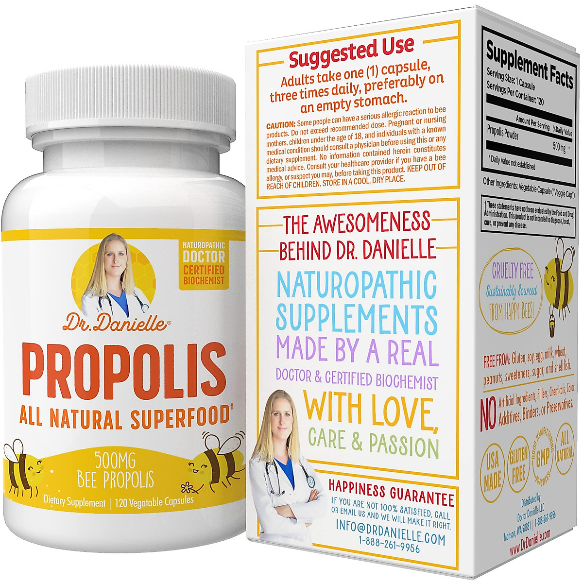 Bee Propolis from Dr. Danielle, Best Bee Propolis Supplement, 500mg 120 Capsules