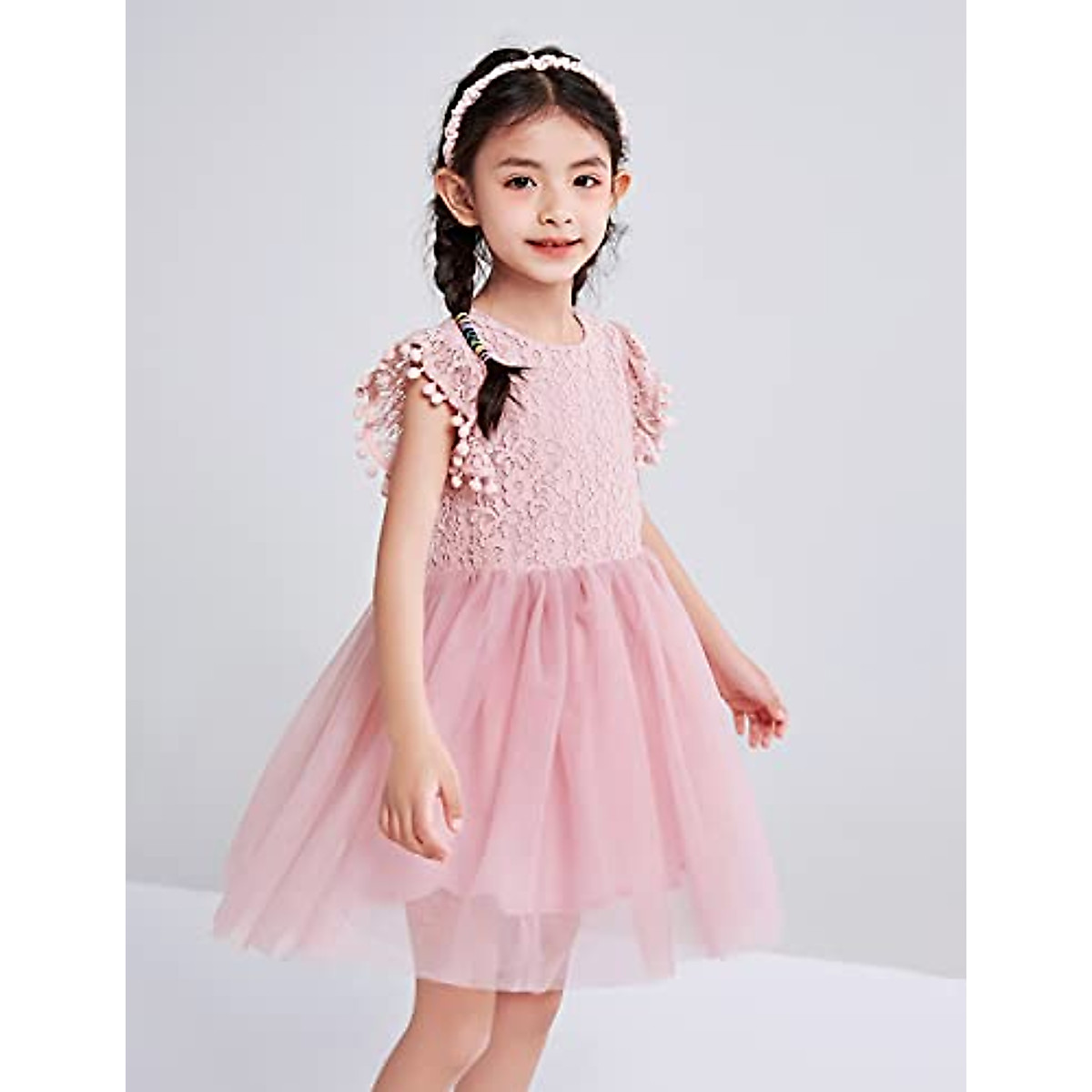 Tutu Dreams Girl Lace Tulle Dress Princess Flower Girl Dresses Birthday Boho Party (4T, Dusty Rose)