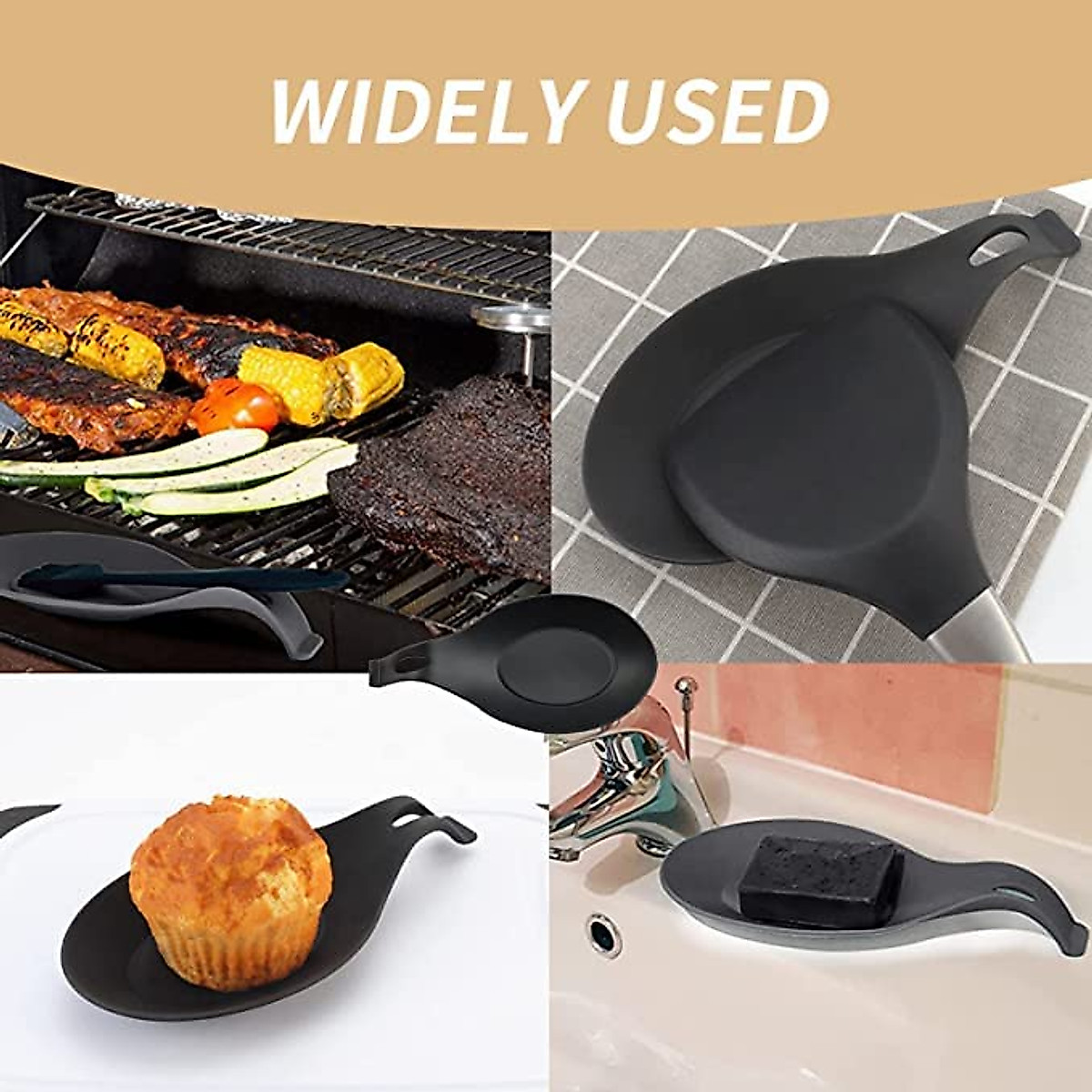 1pcs Silicone Spoon Rest 9 inches Large Size for kitchen Counter Silicone Utensils Ladle Holder Large Black