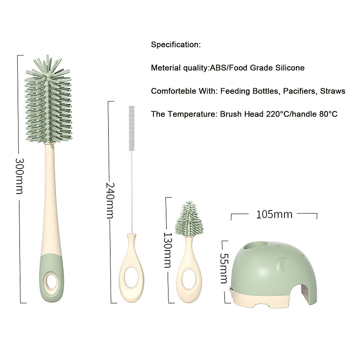 FOVNOT Baby Bottle Brush, Long Handle Silicone Bottle Brush Baby Bottle Brush Set for Baby Breast Pumps, Nipples, Breastmilk Storage Bag, Reusable Straws, Sippy Cups Bottle Brush with Stand