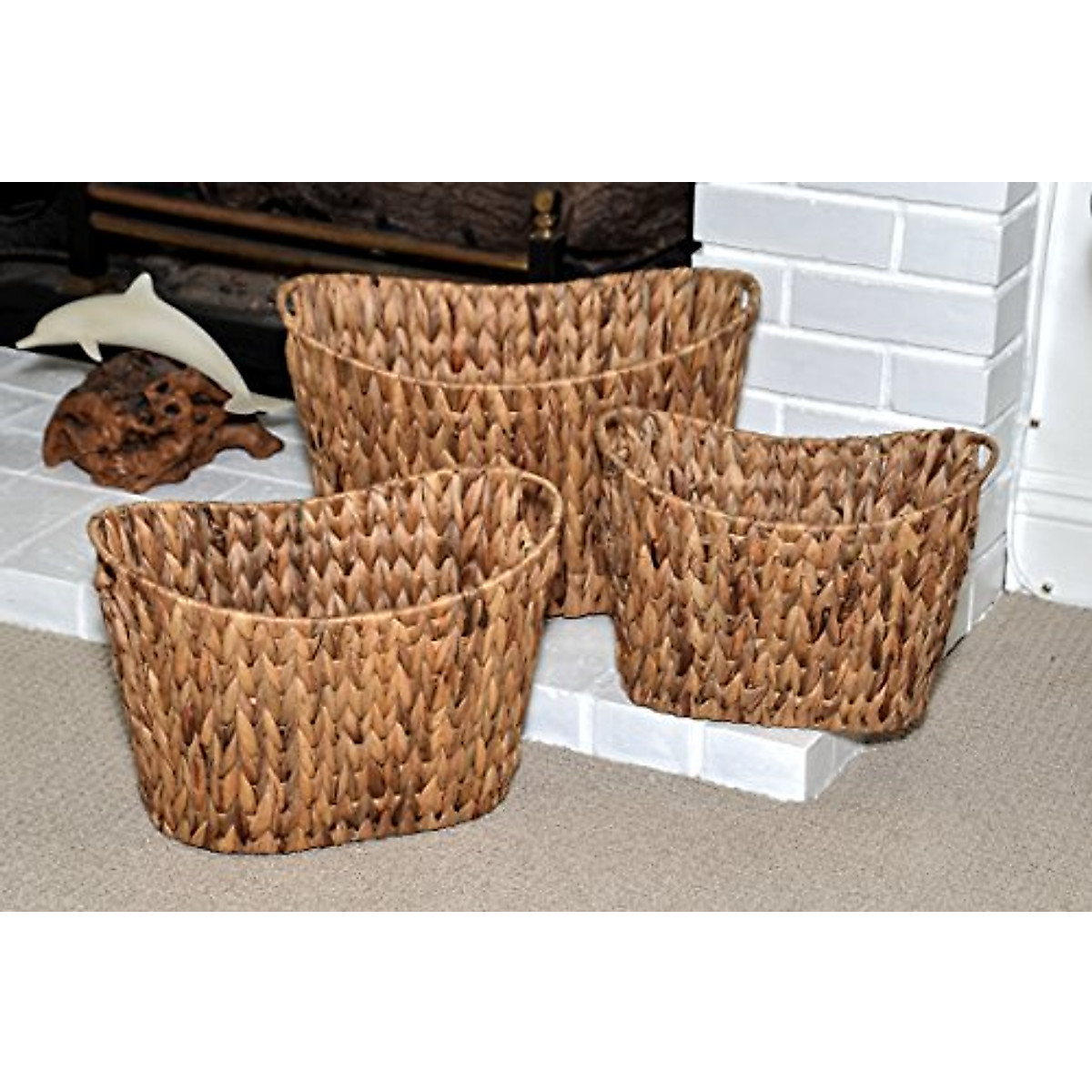 Trademark Innovations Set of 3 Oval Hyacinth Baskets with Iron Wire Frame