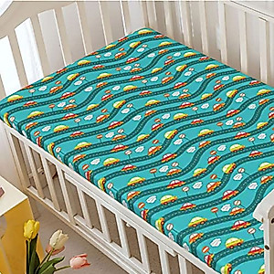 Cars Themed Fitted Crib Sheet,Standard Crib Mattress Fitted Sheet Soft & Stretchy Fitted Crib Sheet-Baby Sheet for Boys Girls, 28“ x52“,Multicolor