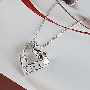 Meiligo® Fashion Teacher Gift, Hairstylist Gift Rotate Love Heart Necklace Jewelry Ruler Charm Necklace (Antique Silver)