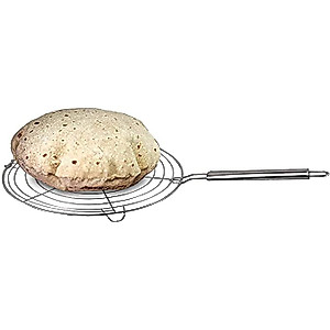 ORGANICA Stainless Steel Round Roti Grill, Papad Grill,Roti Jali, Chapathi Grill with Pipe Handle Dia-8 Inches