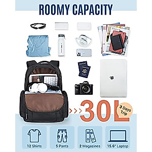 LIGHT FLIGHT Travel Laptop Backpack for Men Women,Water Resistant College Bag,Carry on Backpack Flight Approved,Work Bookpack Fits 15.6 Inch Laptop,Lightweight Hiking Bag,Black