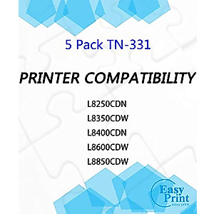 (5-Pack, 2K+C+Y+M) Compatible TN331 Toner Cartridge TN-331 Work for Brother HL-L8250CDN 8350CDW 8350CDWT MFC-L8600CDW L8850CDW 8650CDW Printer, by EasyPrint