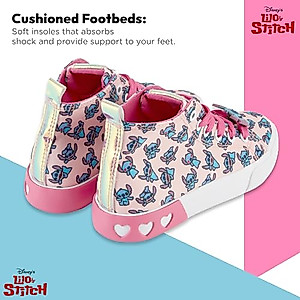 Disney Girls Lilo & Stitch Sneakers - High Top Athletic Shoes with Lace-Up Design - Comfortable Footwear for Everyday Wear & Casual Outfits (Light Pink, 1)