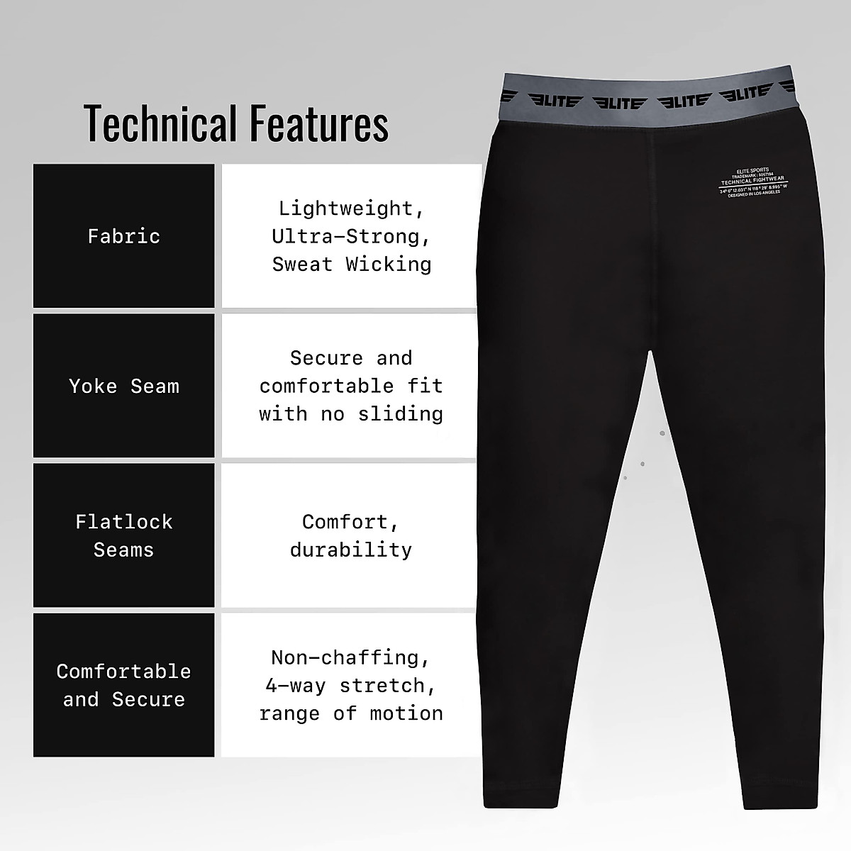 Elite Sports Kids MMA BJJ Athletic Spats Leggings Tights, Kids Jiu Jitsu Compression Base Layer Training Workout Pants (Black, X-Large)