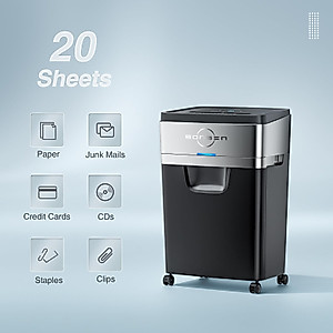 BONSEN Paper Shredder, 20-Sheet 60 Mins Nonstop Heavy Duty Paper Shredder for Office, 60dB Ultra Quiet Cross-Cut Shredder with 6.6 Gals Basket, Anti-Jam CD and Credit Shredder for Home Office (S3104)