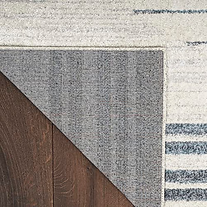 Nourison Astra Machine Washable Mid-Century Modern Ivory Blue 5'3" x 7' Area Rug, Easy-Cleaning, Non Shedding, Bed Room, Living Room, Dining Room, Kitchen (5x7)