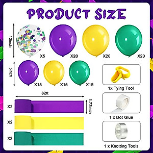 119 Pcs Purple Green Gold Balloons Latex Green Purple and Gold Balloon Garland Arch Kit Confetti Balloons with Crepe Paper Streamers for Carnival Fat Tuesday Mardi Gras Birthday Party Supplies Decor