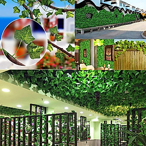 Giftown 12 Strands 84Ft Artificial Ivy Garland Fake Leaf Plants Hanging Vine UV Resistant Green Leaves for Home Kitchen Garden Office Wedding Wall Décor