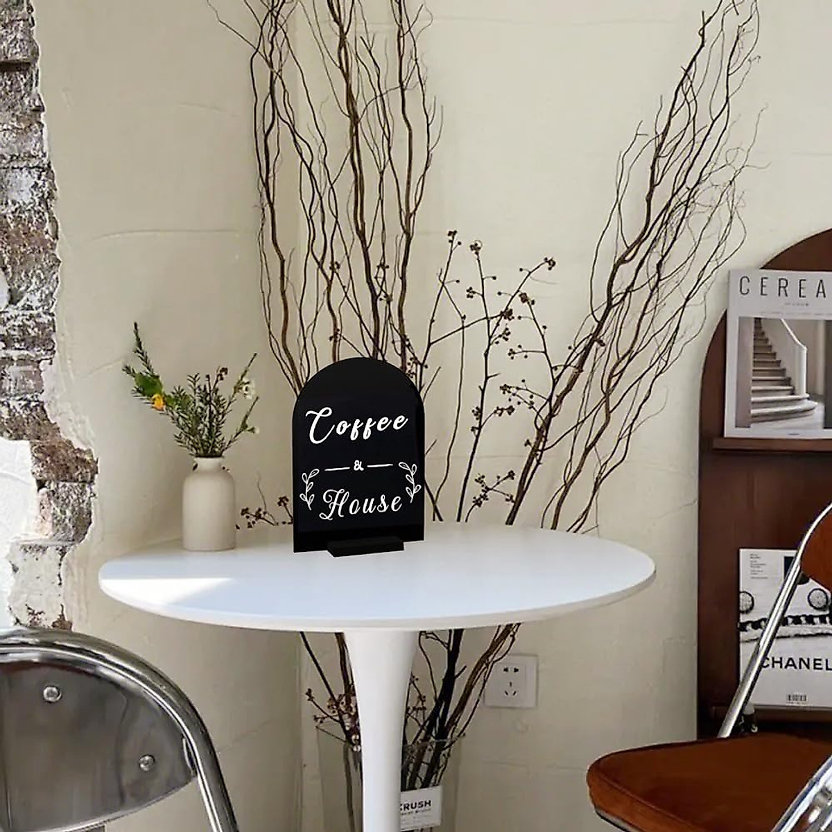 QSONG SHOP 15PCS Acrylic Table Signs with Stands- 5""x7"" Black Arched Acrylic Wedding Numbers and Base,1/8"" Thick Modern Arch Acrylic TableTop Sign for Wedding Reception Event Party (Full Black)