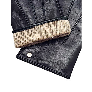 YISEVEN Women's Wool Lined Winter Genuine Leather Gloves Touchscreen Three Points Driving Elegant Dress Sheepskin Warm Fur Lining for Cold Weather Accessories New Year Gifts, Black Medium/7.0"
