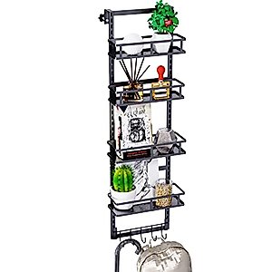 Infirack Detachable 4-basket Over the Door Pantry Organizer, Multifunctional with Hooks Hanging Storage Door Back Shelf, Large Storage Door Organizer Rack for Kitchen, Living Room (Black)