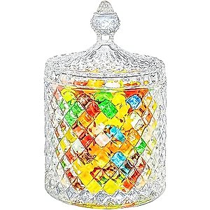 INFTYLE Glass Candy Dish with Lid 1pcs 20oz Large Crystal Glass Candy Jar Jewelry Box Dappen Dish Cookie Jar for decorative storage gift idea