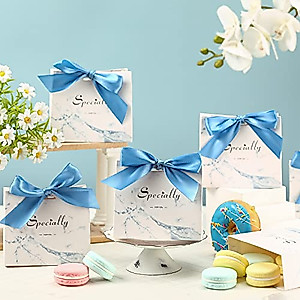 80 Pack Small Thank You Gift Bags Boxes Mini Party Favor Gift Bags with Bow Ribbon Treat Boxes Mini Paper Bags for Wedding Baby Shower Party Bridesmaid Celebration (Blue Ribbon, Stylish Style)