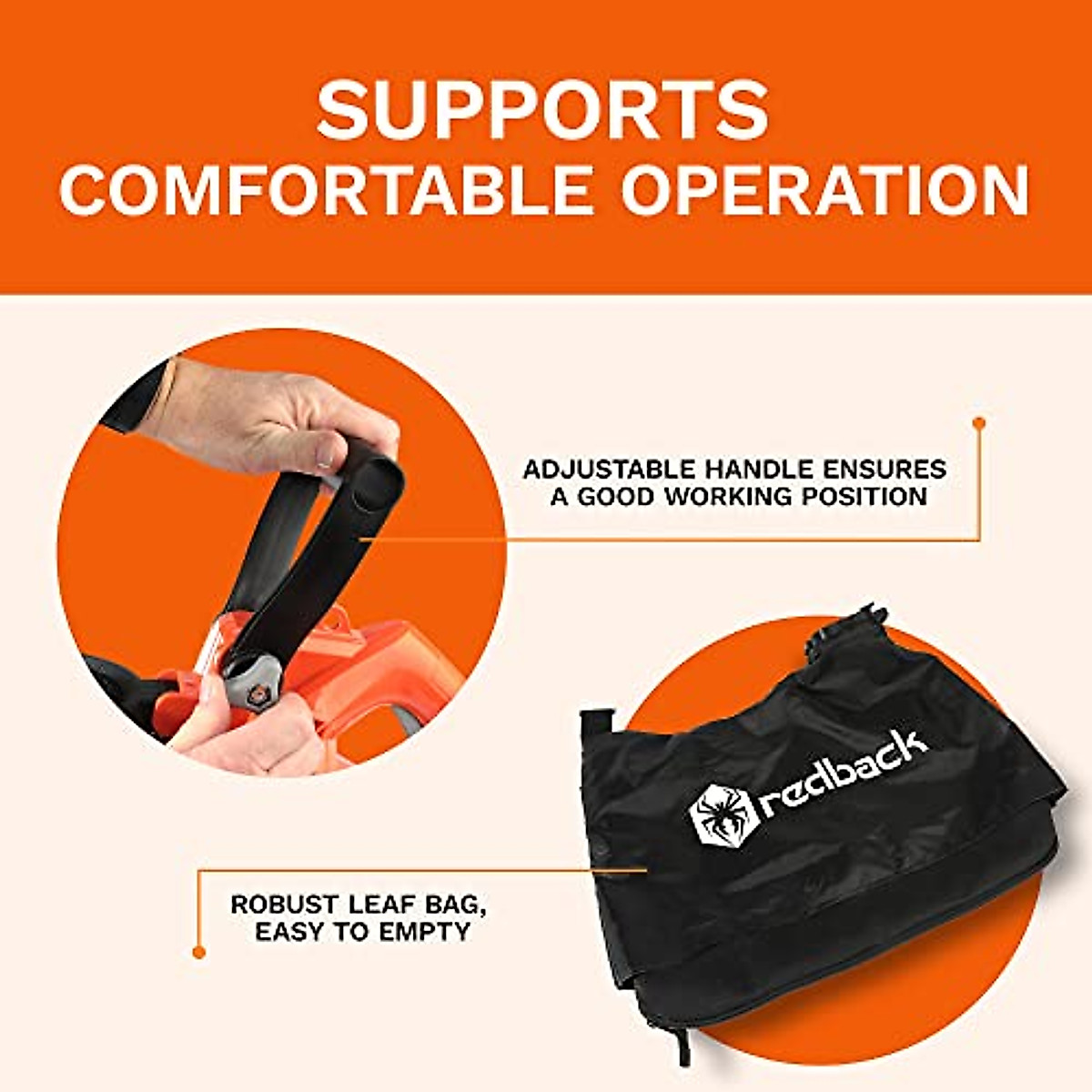 Redback Leaf Blower Vacuum Battery Powered Blower for Cleaning Up Small Garden Debris Cordless Lawn Vacuum with Powerful Mulcher Modern Lawn Care Equipment Tool Only EV48OD