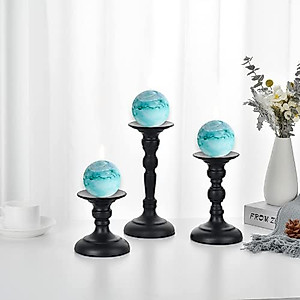 LPUSA Tie-dye Turquoise Rustic Ball Pillar Candles-3 Inch Unscented Round Candles for Wedding Decoration, Celebrations, Holiday Candles, and Home Decor - Set of 3 Paraffin Sphere Candles